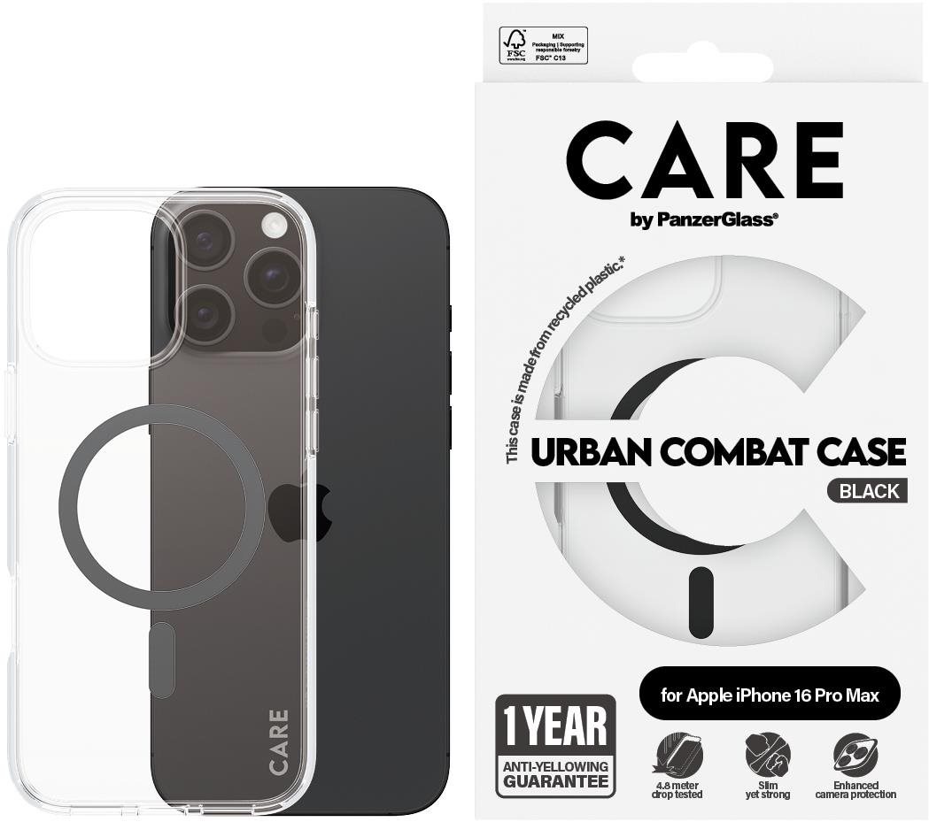 PanzerGlass CARE kryt Apple iPhone 16 Pro Max MagSafe Combat čirý/černý + záruka proti žloutnutí ...