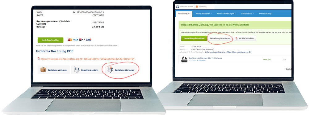 Wie storniere ich eine Bestellung