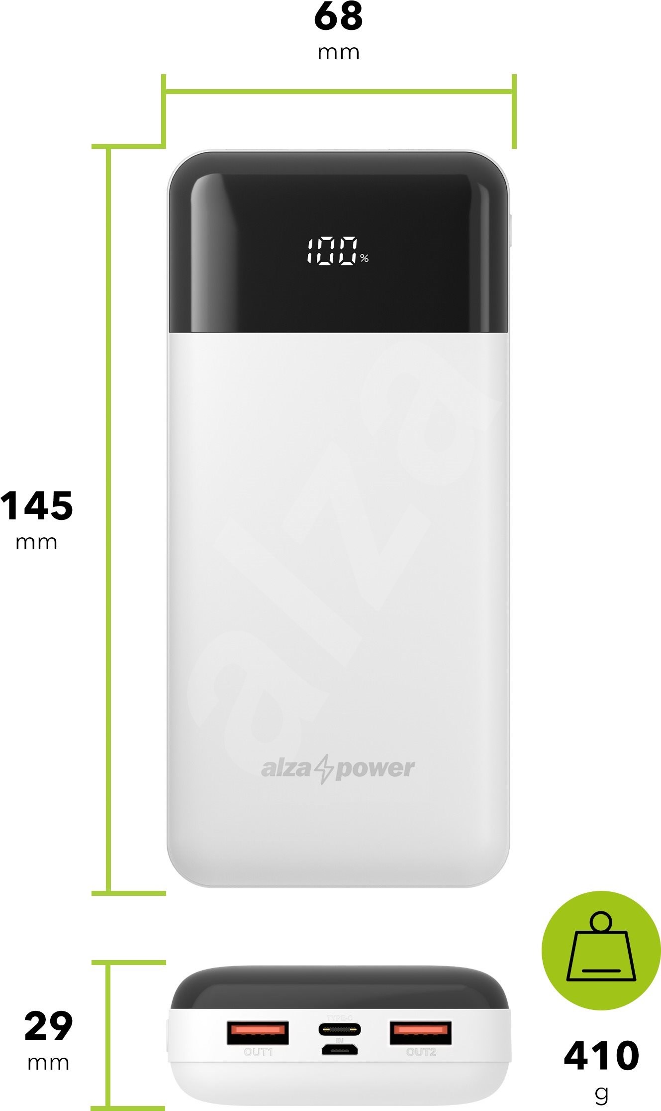 AlzaPower Parade 20000mAh Power Delivery (22,5W) bílá za 899 Kč ...