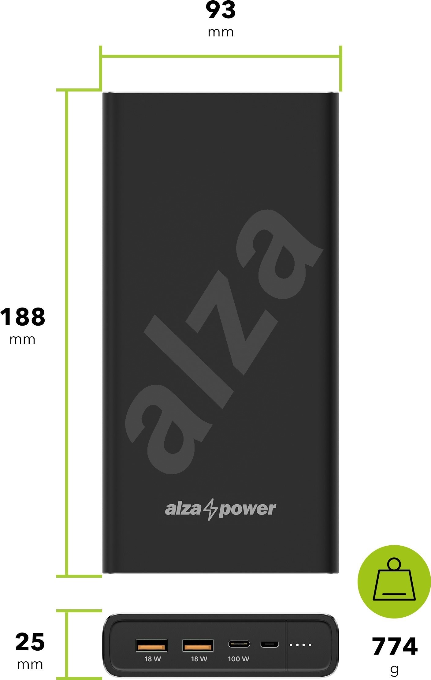 AlzaPower Metal 40000mAh Fast Charge + PD3.0 (100W) černá od 2 249 Kč ...