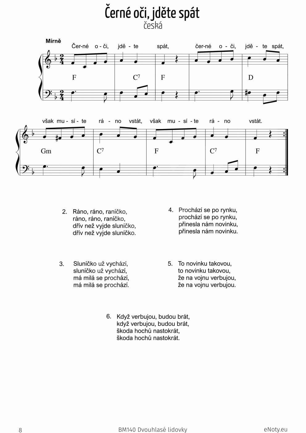 Dvouhlasé lidovky pro klavír (arr. Emil Hradecký) / známé lidové ...