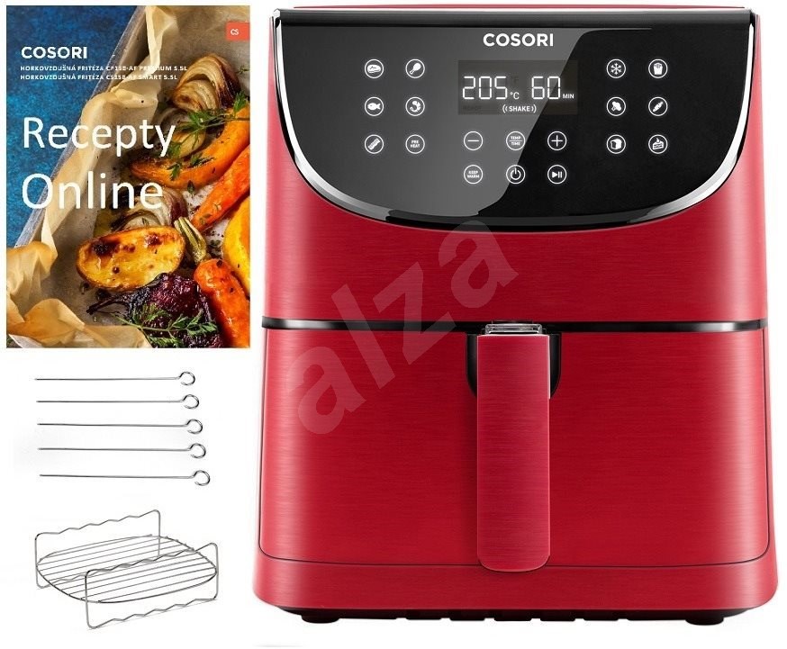 Cosori CP158-AF PREMIUM – 5.5L + 5x špíz a gril. rošt, red za 3 990 Kč - Horkovzdušná fritéza ...