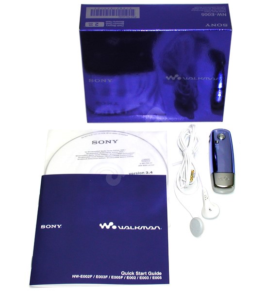 Sony NW-E002/V fialová (violet), 512MB, MP3/ WMA/ WAV/ ATRAC3 přehrávač, USB2.0 disk, sluchátka ...