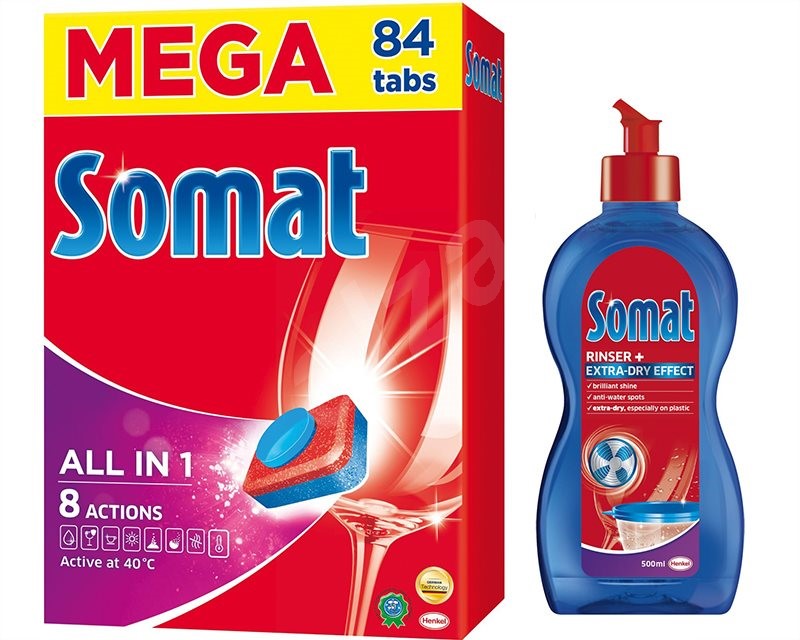 SOMAT All in One MEGA 84 ks + SOMAT Rinser 2in1 500 ml - Sada drogerie ...