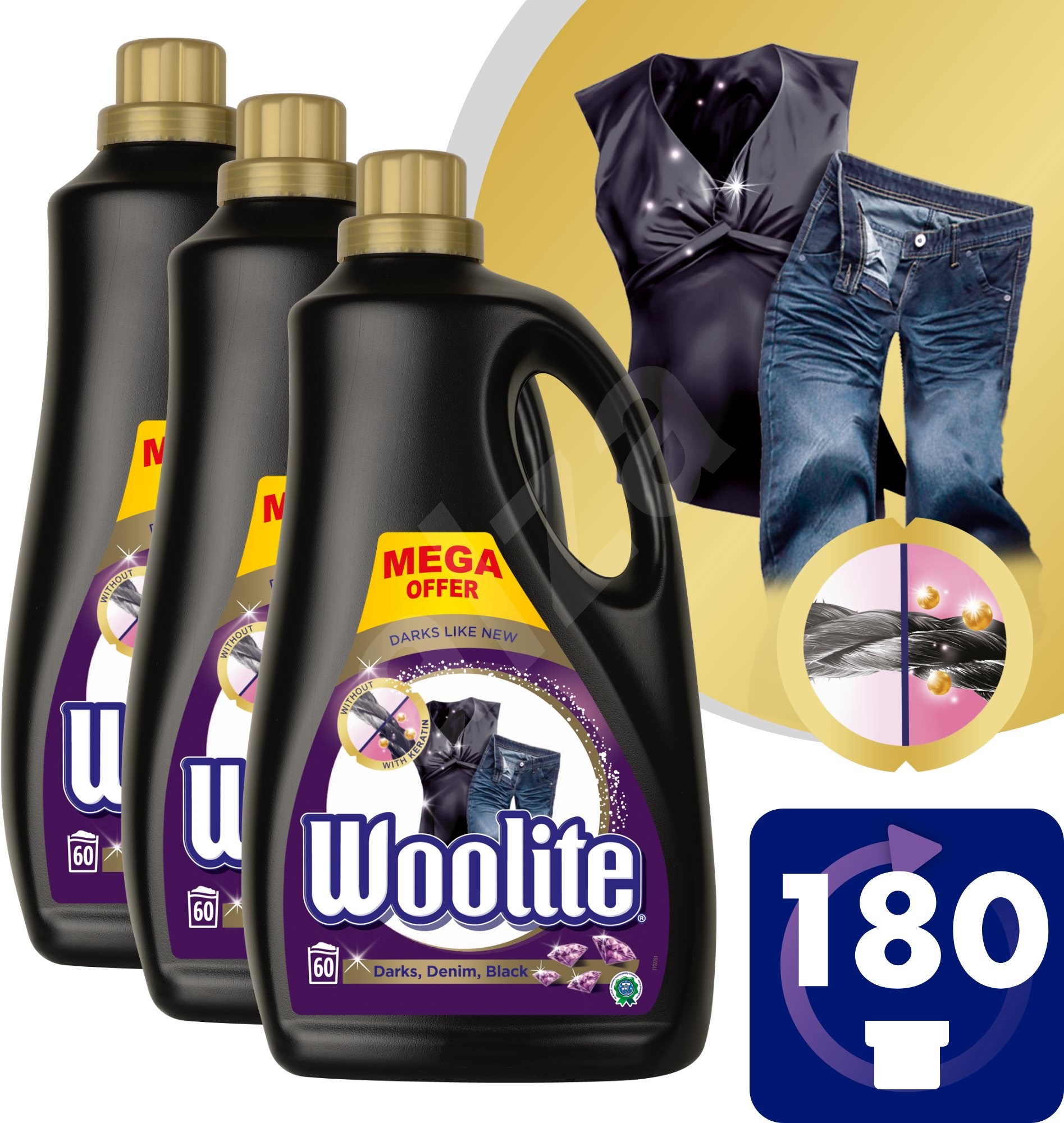 WOOLITE Dark, Black & Denim 3 × 3,6 l (180 praní) - Prací gel | Alza.cz