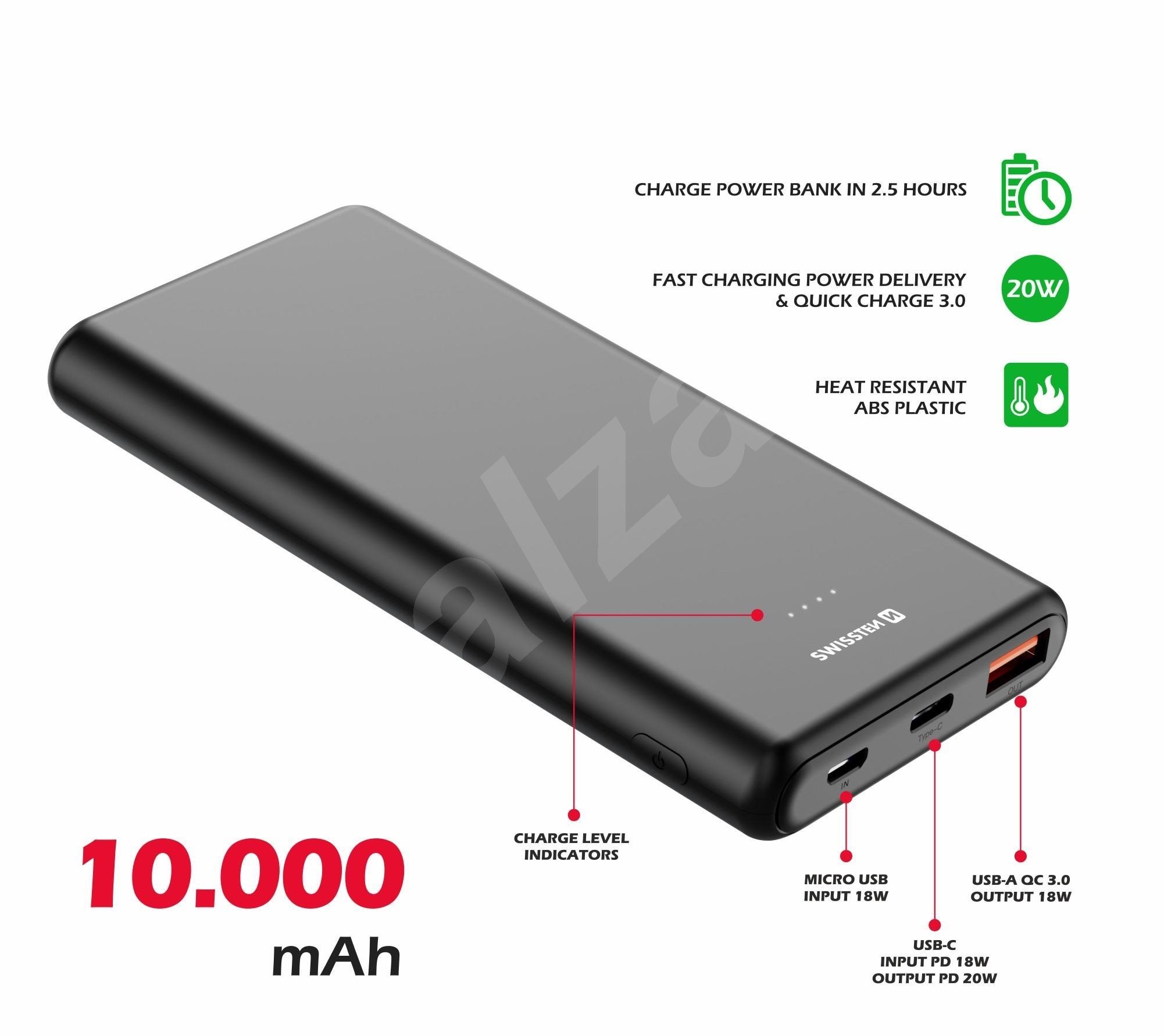 Swissten Power Line Power Bank 10000 mAh 20W Power Delivery černá ...