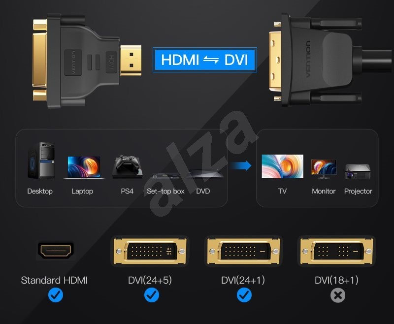 Vention Hdmi Dvi Bi Directional Adapter Black Redukce Alza Cz