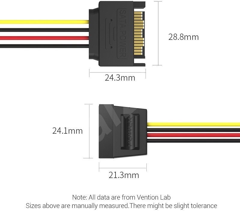 Vention SATA 15P Power Extension Cable 0.3M Black - Napájecí kabel ...