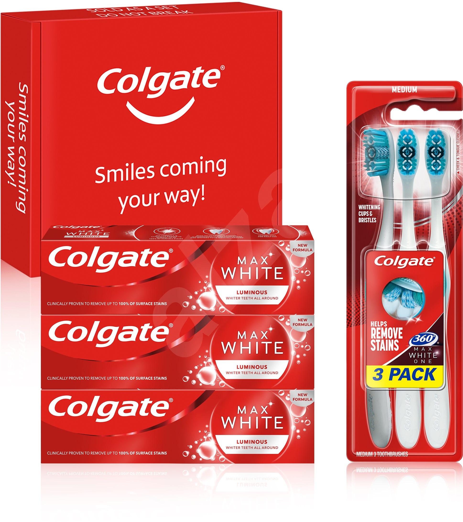 COLGATE Box Max White Luminous 3× 75ml + 3× Colgate 360 - Sada pro ...